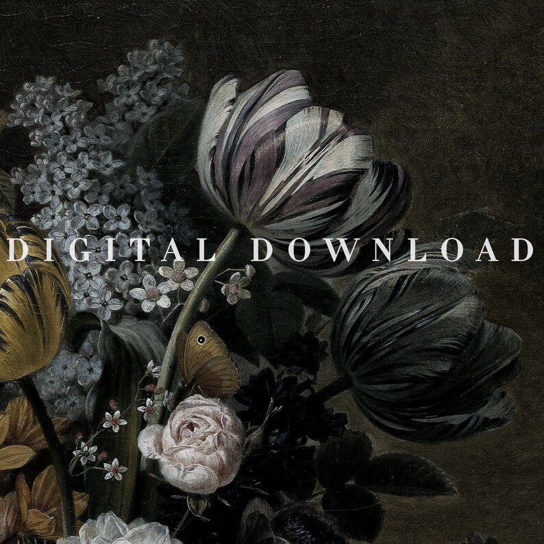 Moody Flower Painting Printable Wall Art Vintage Floral Wall - Etsy