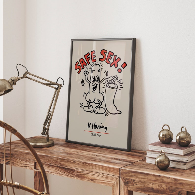 Keith Haring Poster Keith Haring Safe Sex Print Retro Wall Etsy 