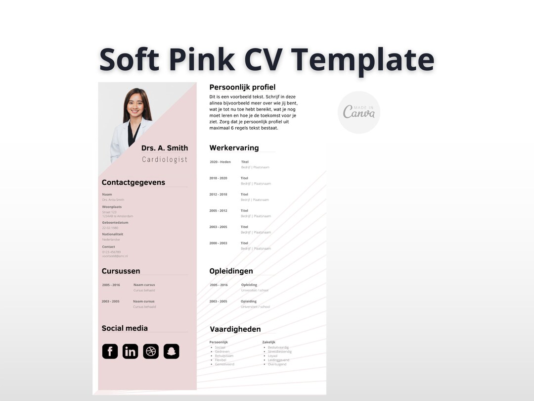 Soft Pink CV Template - Etsy