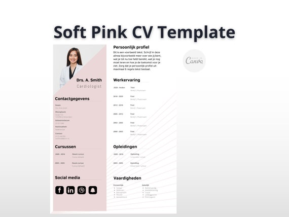Soft Pink CV Template - Etsy