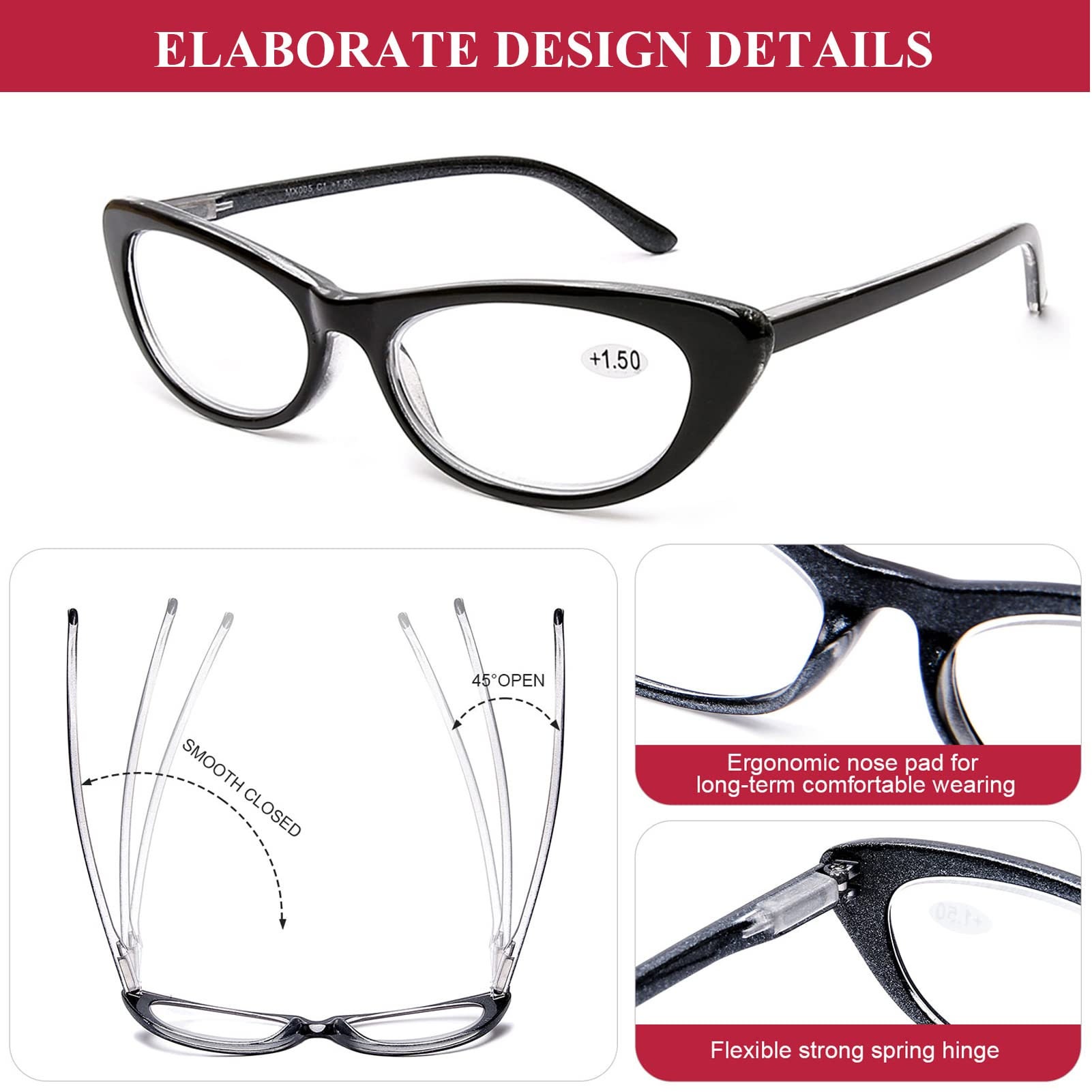 4 Stylish Designer Reading Glasses Women Blue Light Blocking, Cat Eye ...