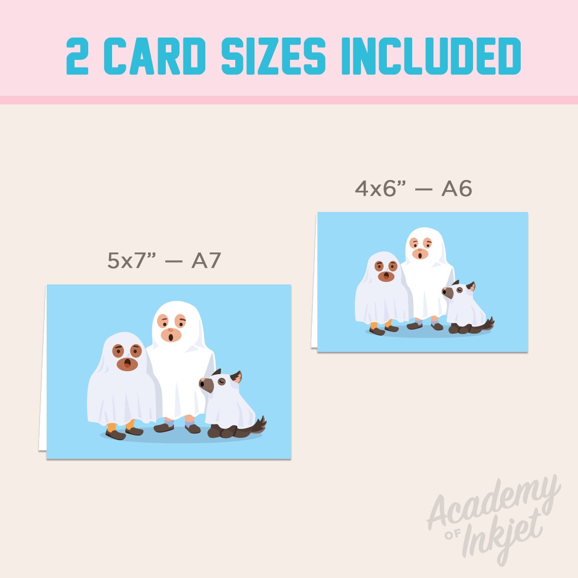 Printable Greeting Card - Ghost Kids With Dog | Halloween Digital ...