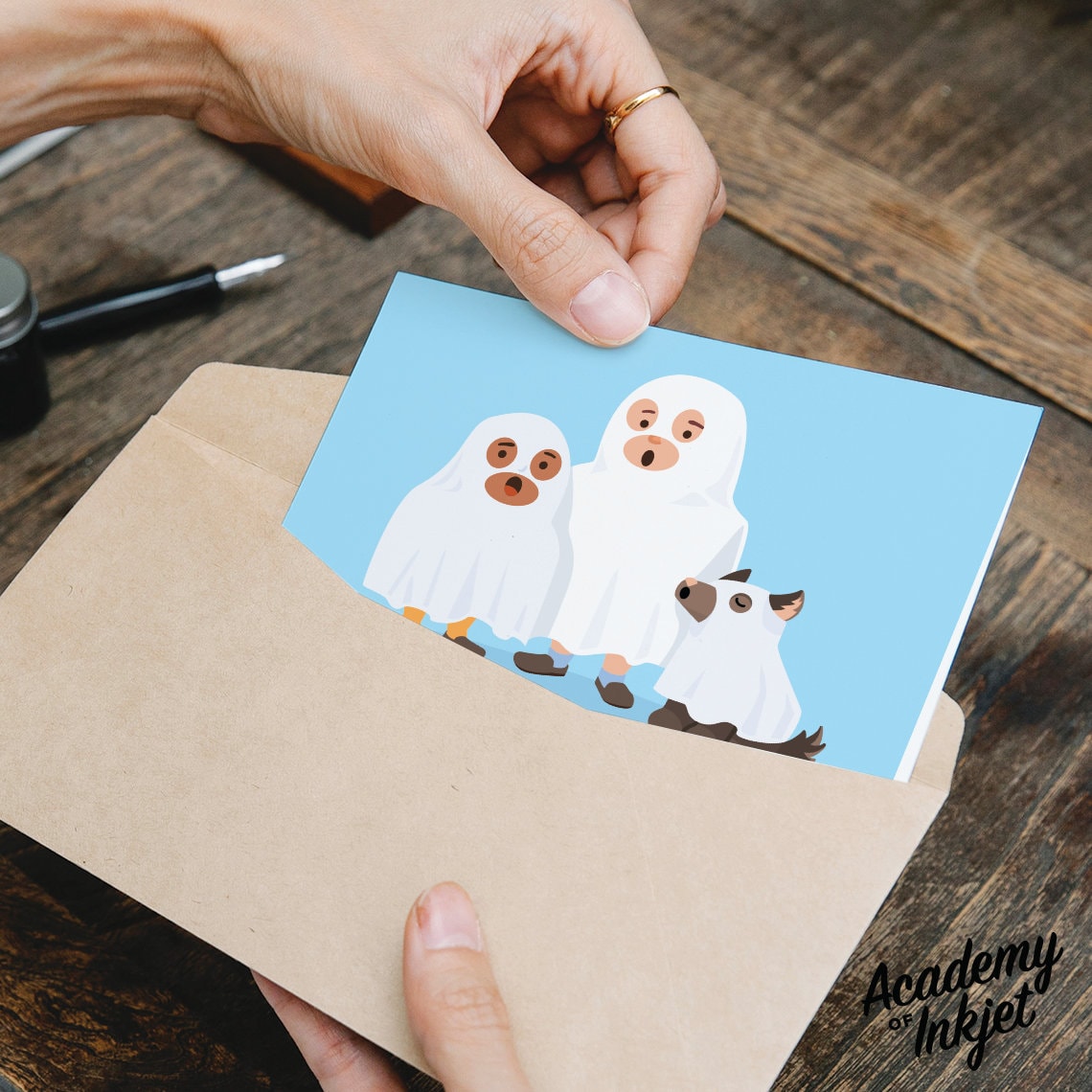 Printable Greeting Card - Ghost Kids With Dog | Halloween Digital ...