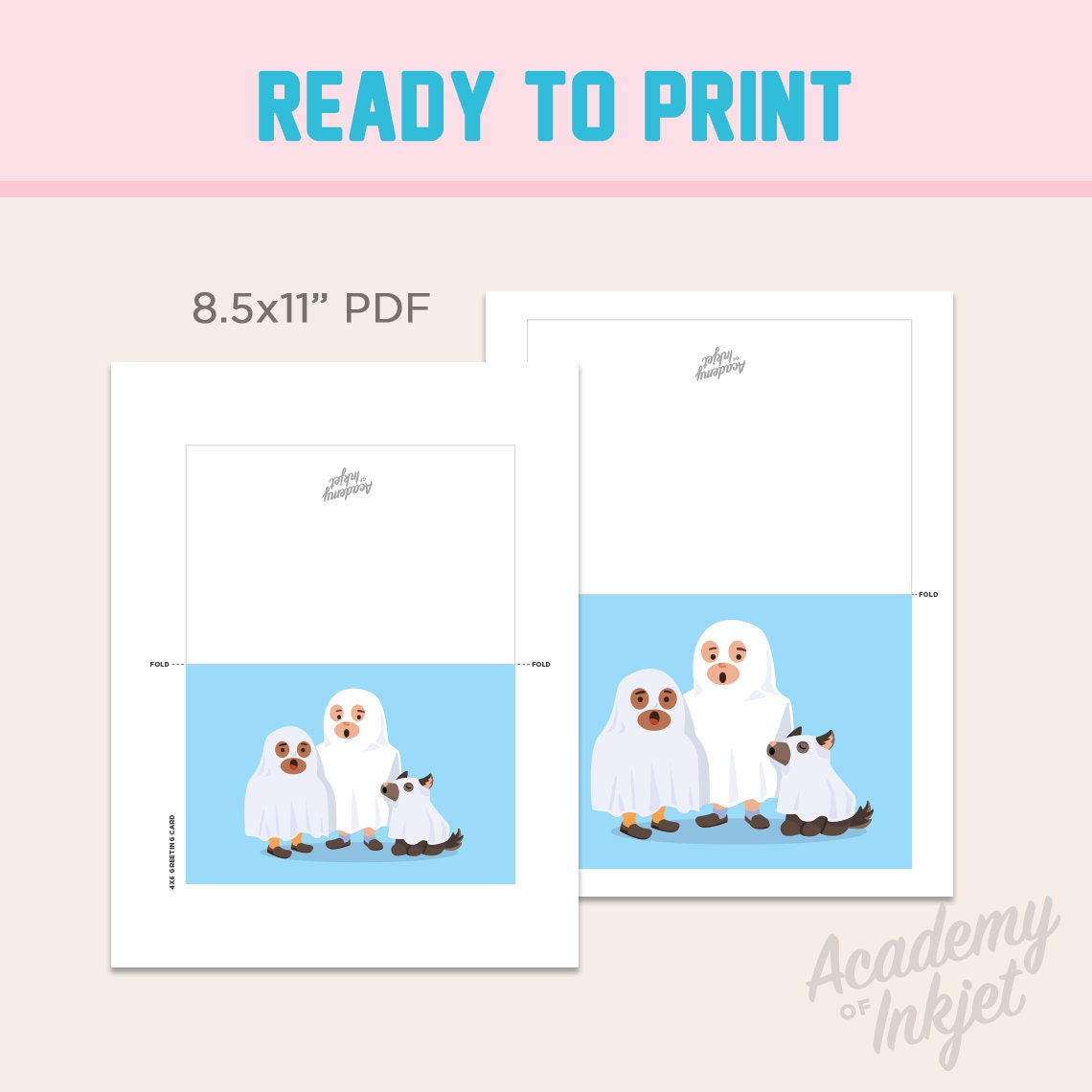 Printable Greeting Card - Ghost Kids With Dog | Halloween Digital ...