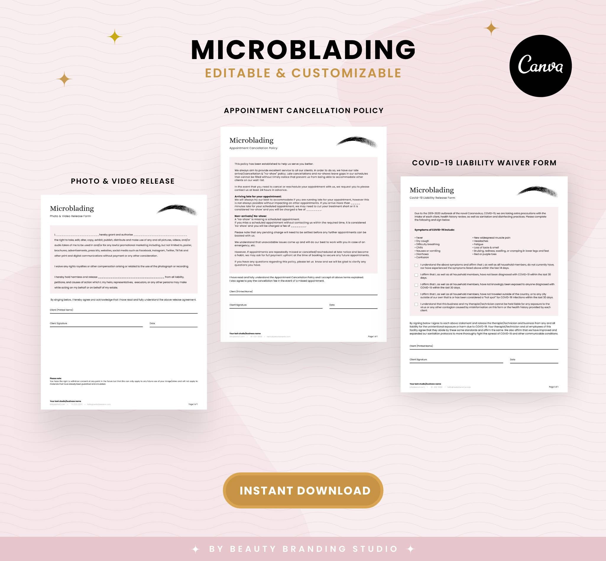 Editable Microblading Client Intake Forms, Permanent Makeup Consent ...