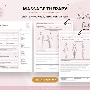 Editable Massage Therapist Forms, Massage Consent Form, Massage Intake ...