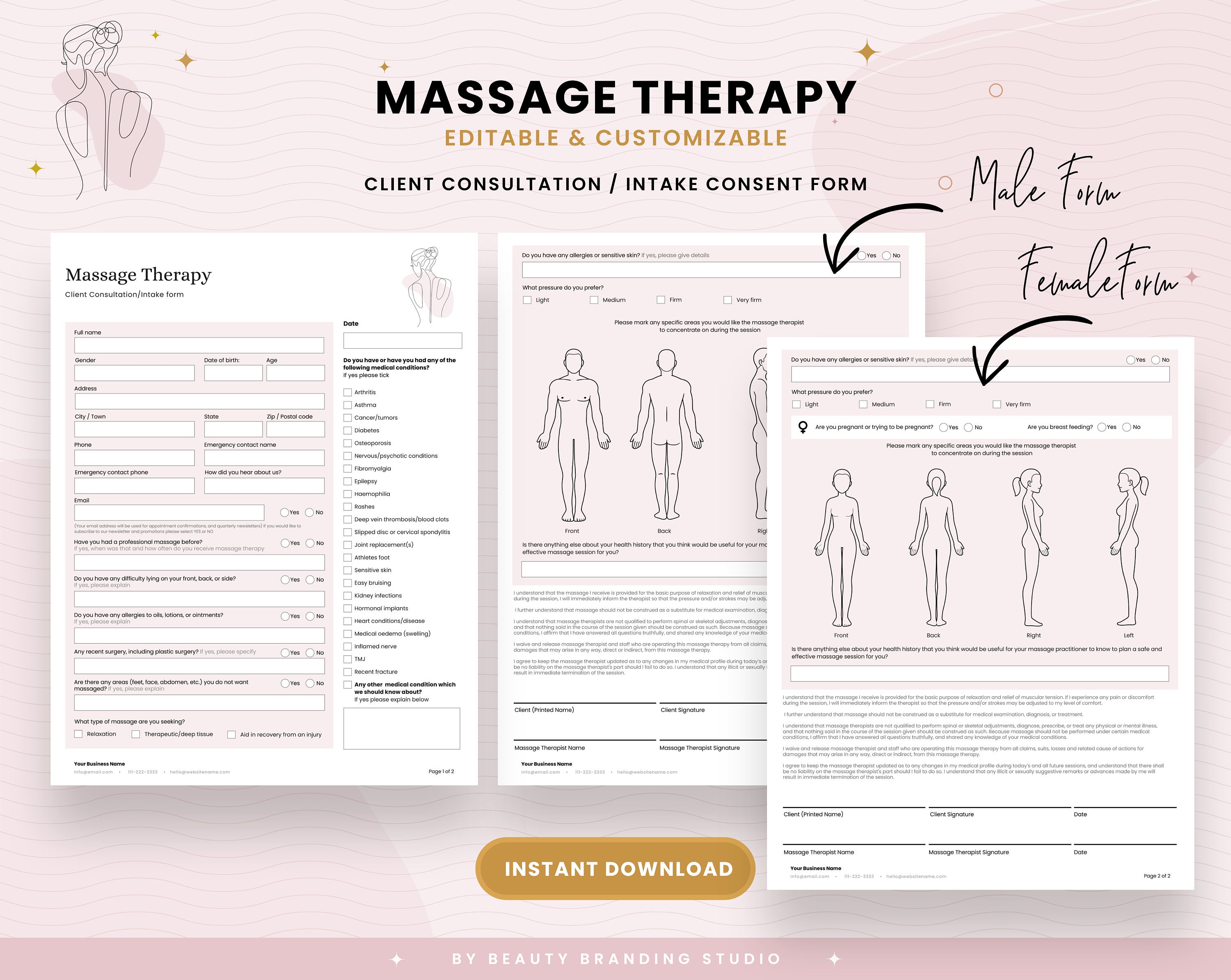 Editable Massage Therapist Forms, Massage Consent Form, Massage Intake ...