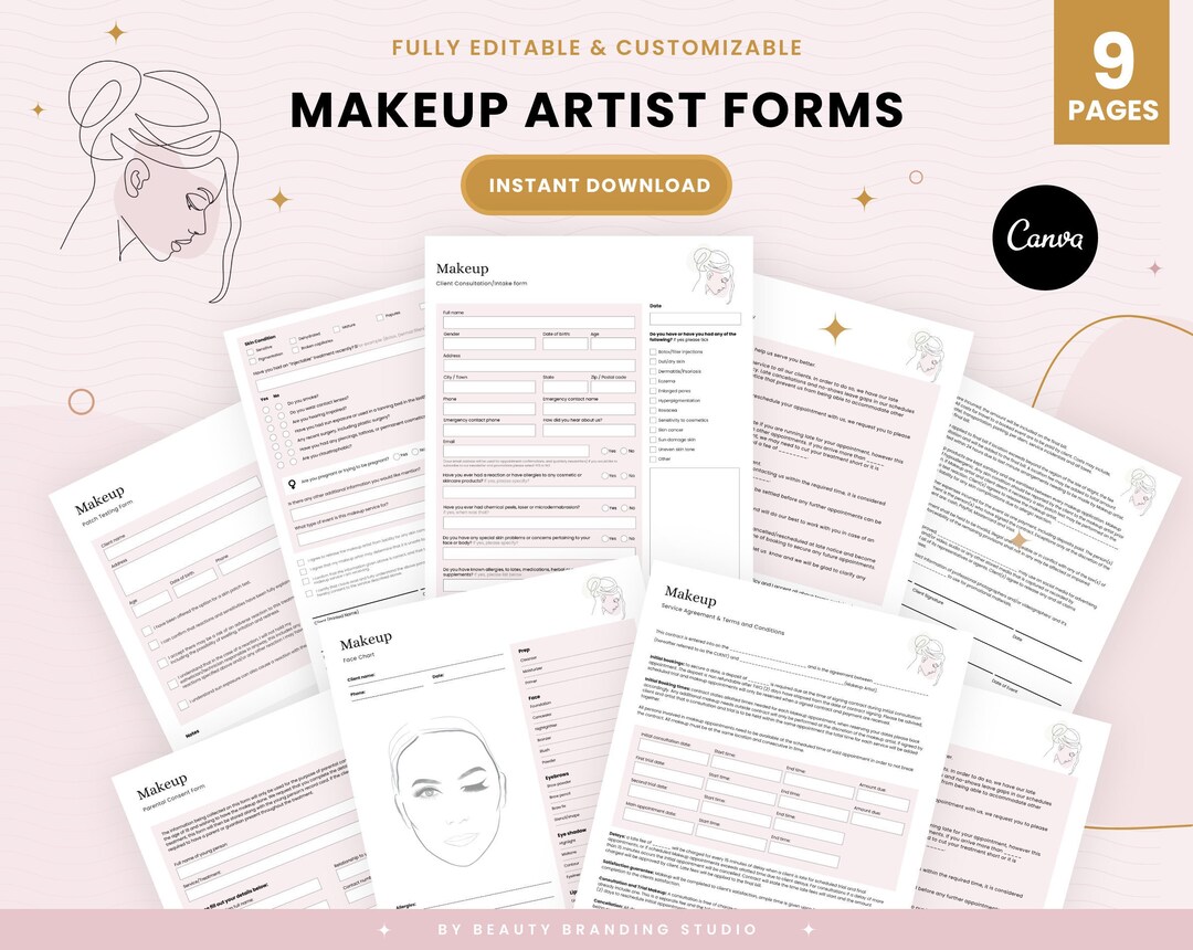 Makeup Artist Consultation Intake Forms, Makeup Face Chart Template ...
