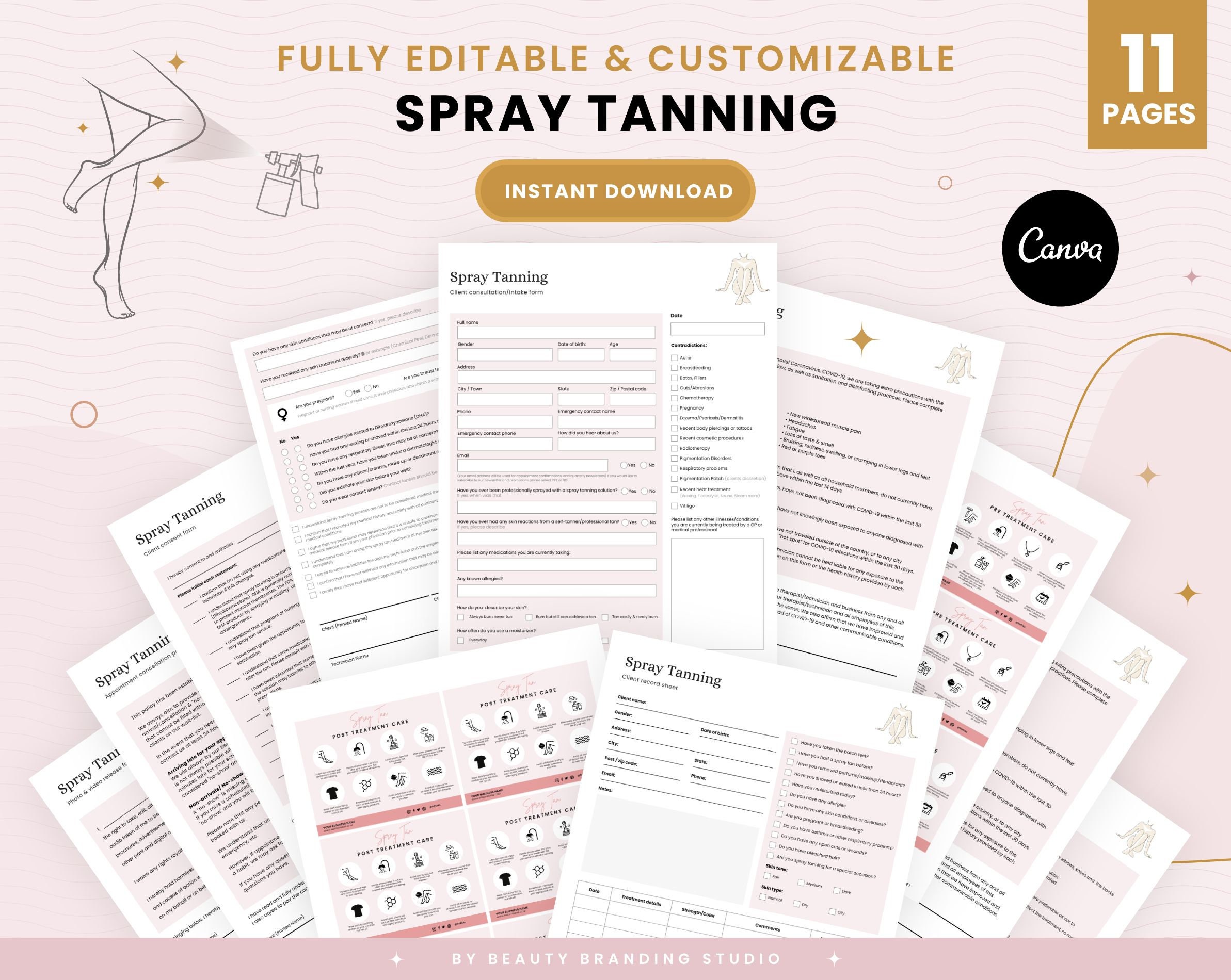Editable Spray Tan Forms, Spray Tanning Consultation Consent Forms ...