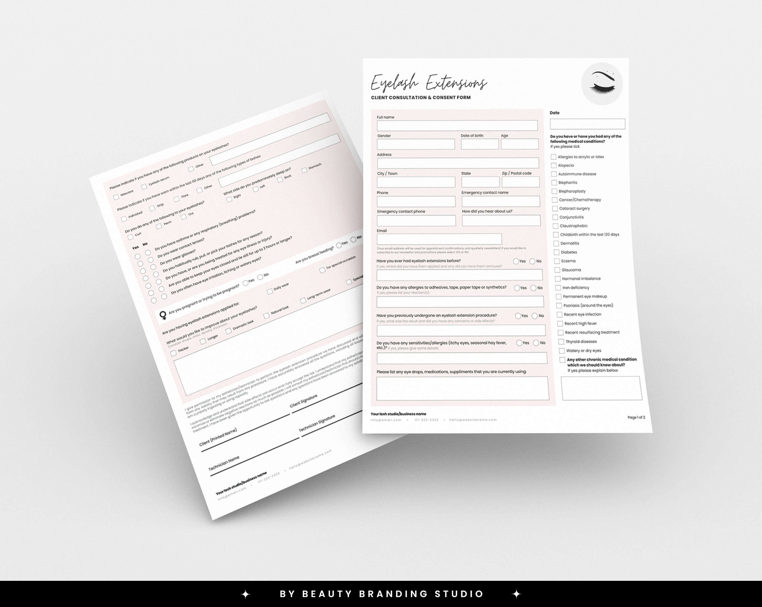 Eyelash Extension Form, Editable Lash Tech Intake & Consultation Form ...