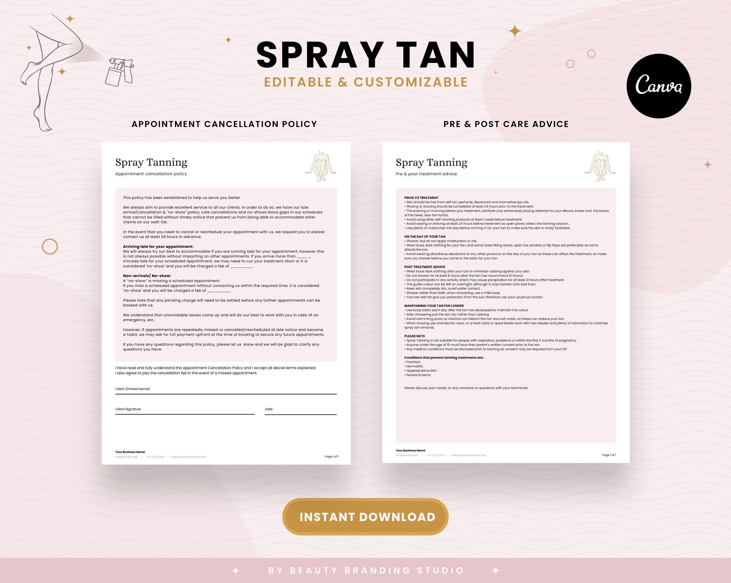Editable Spray Tan Forms, Spray Tanning Consultation Consent Forms ...