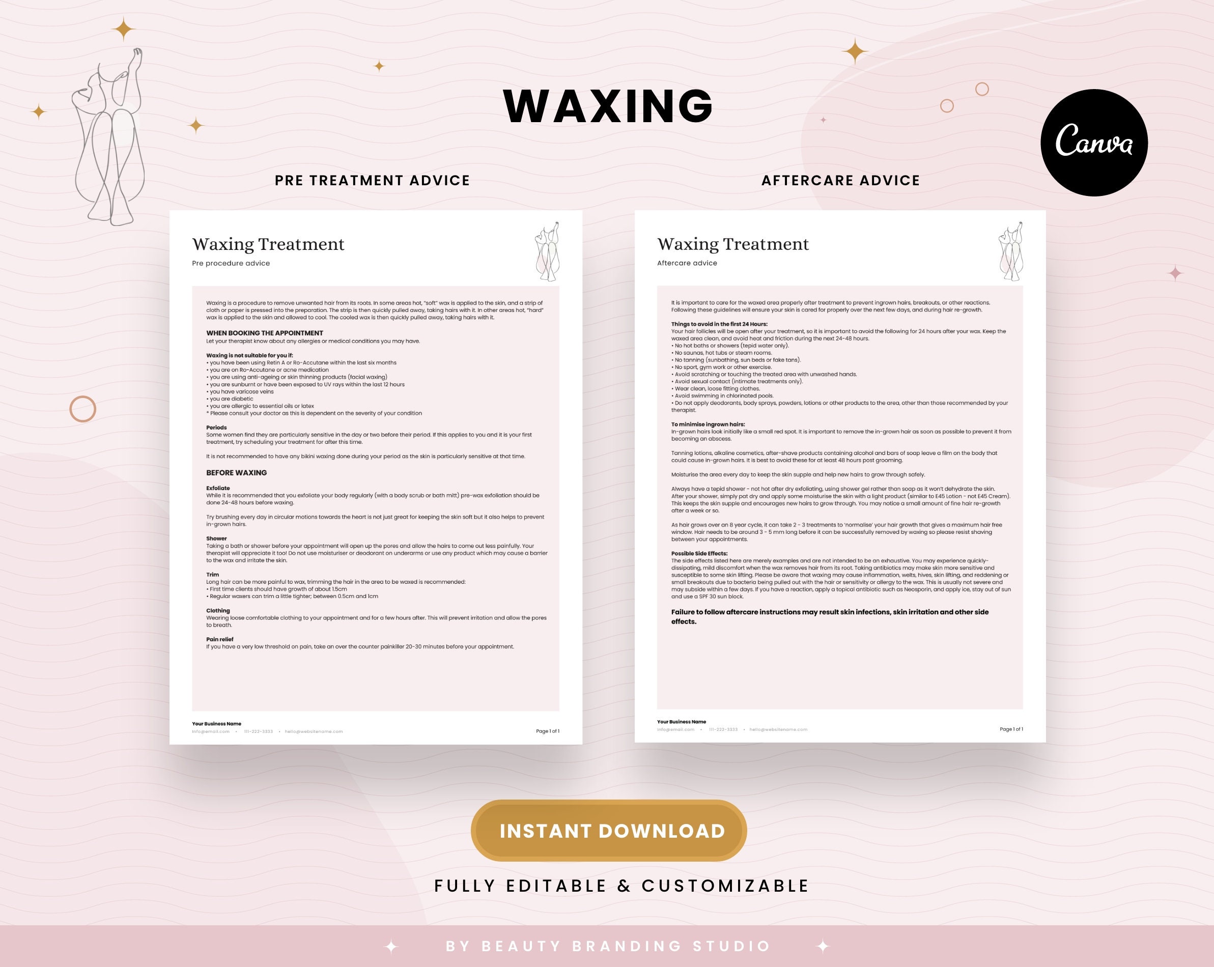 Editable Waxing Consultation Forms, Client Intake and Consent, Skincare ...