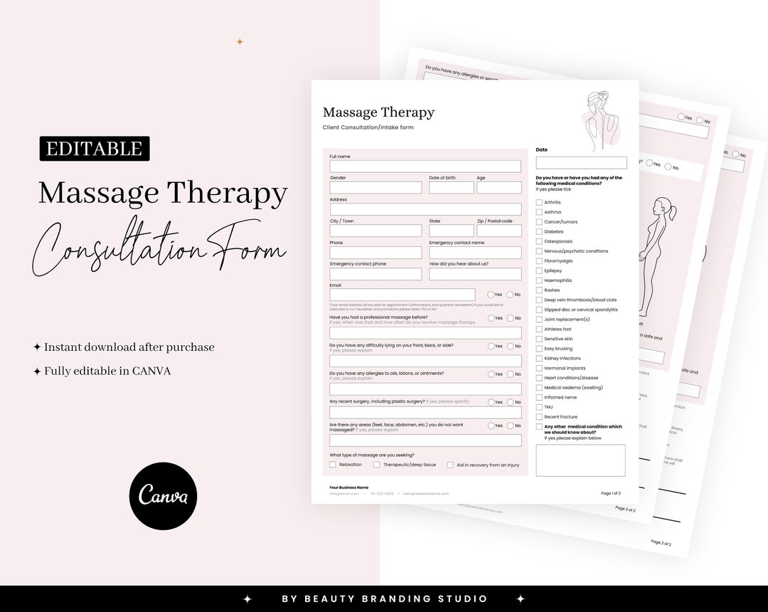 Massage Therapy Consultation Consent Form, Massage Therapist Form ...