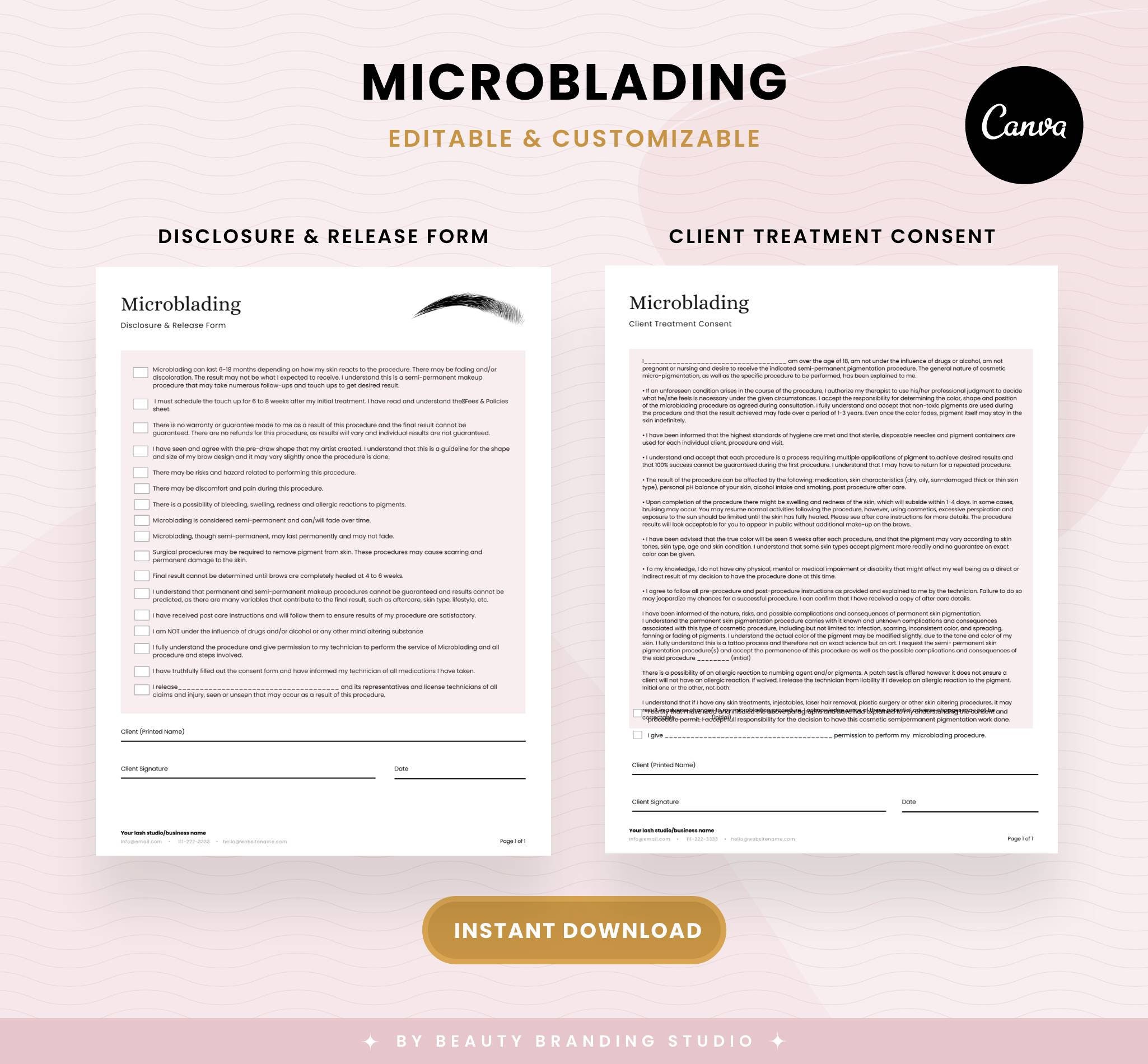 Editable Microblading Client Intake Forms, Permanent Makeup Consent ...