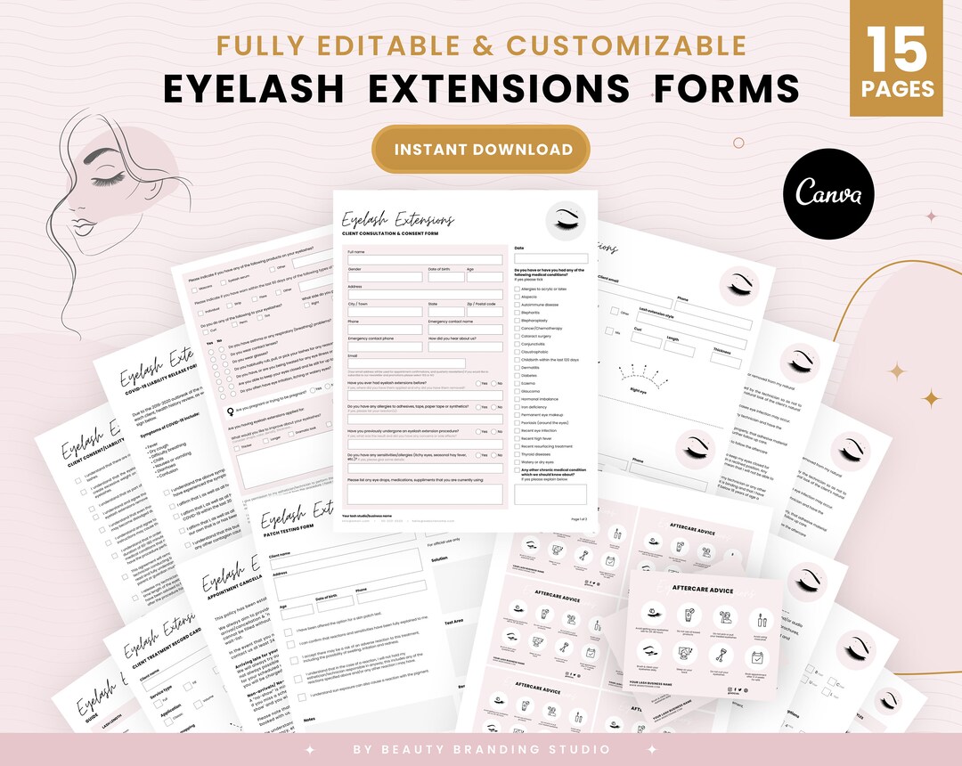 Eyelash Extension Forms, Editable Lash Tech Intake & Consultation, Lash ...
