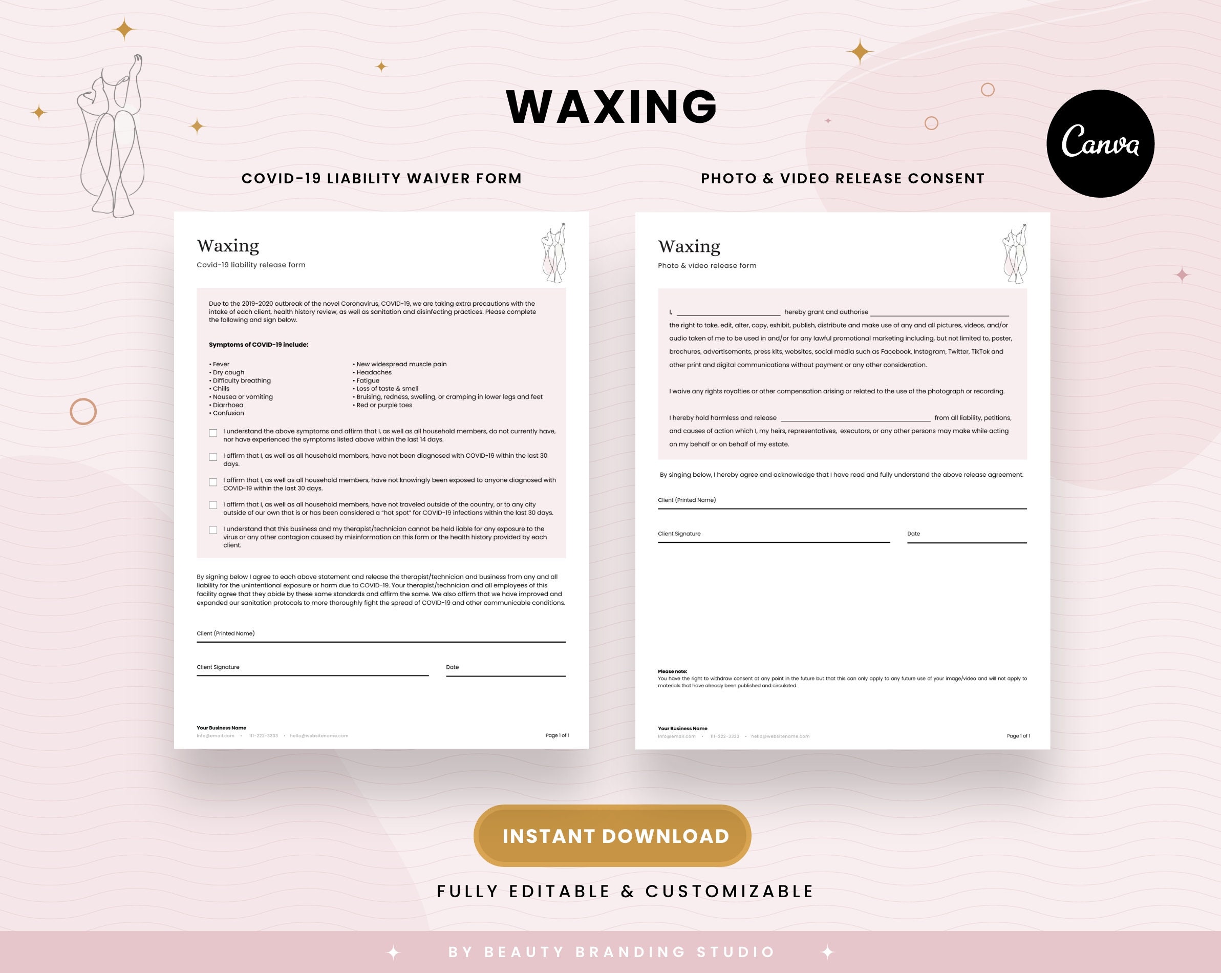 Editable Waxing Consultation Forms, Client Intake and Consent, Skincare ...