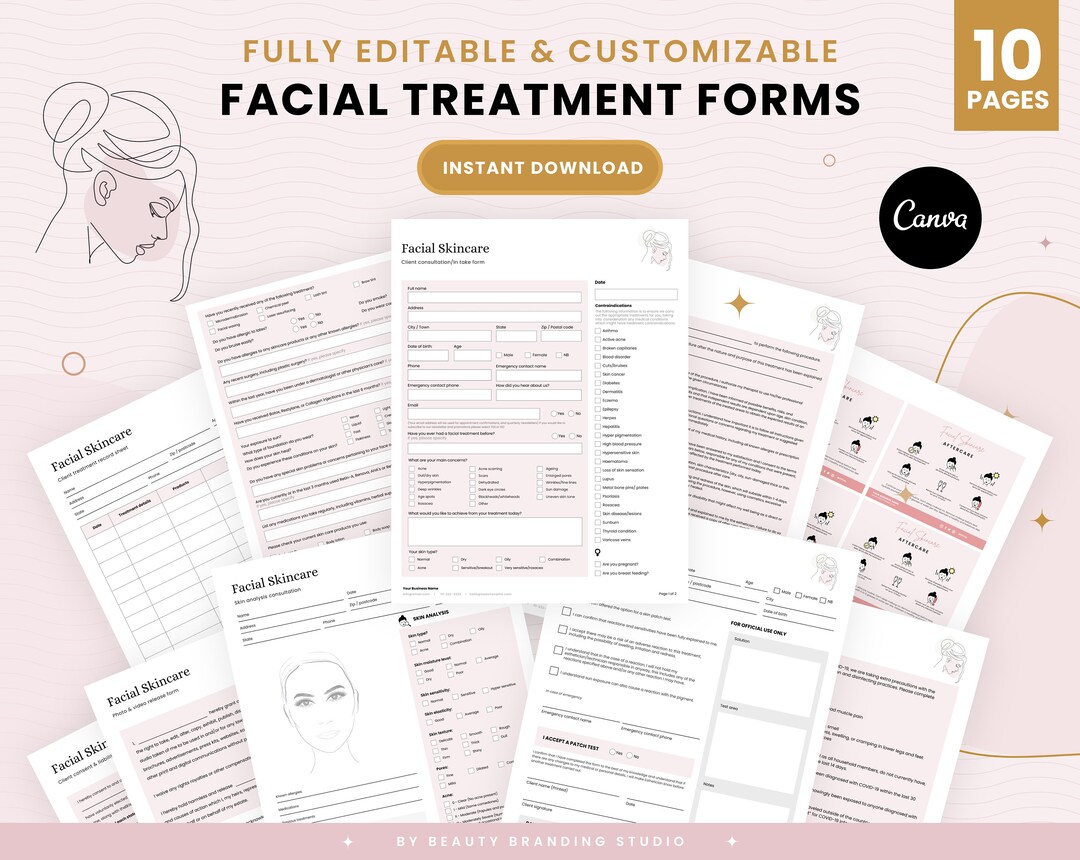 Facial Treatment Forms, Editable Skincare Consent Forms, Printable ...