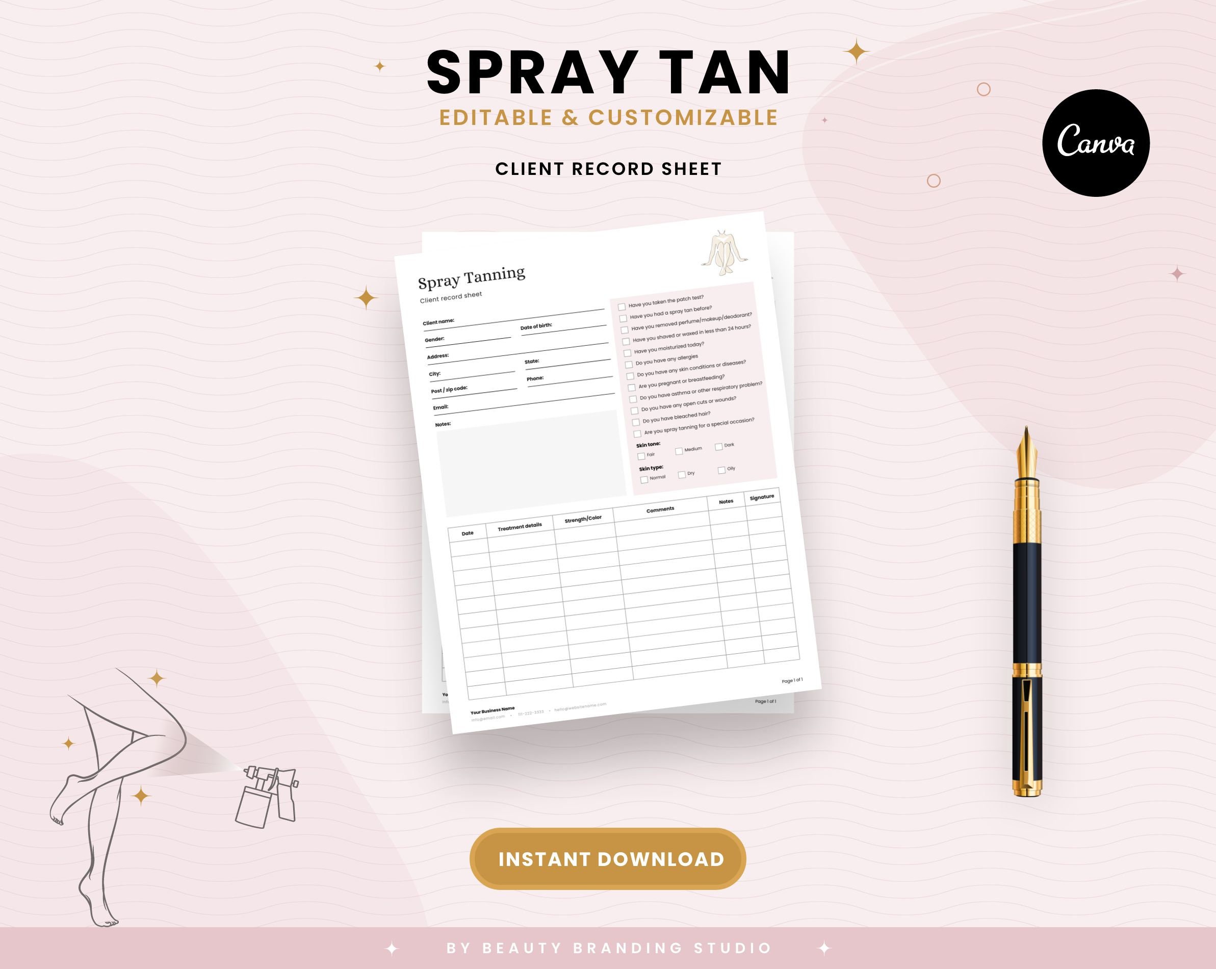 Editable Spray Tan Forms, Spray Tanning Consultation Consent Forms ...