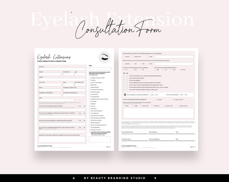 Eyelash Extension Form, Editable Lash Tech Intake & Consultation Form ...
