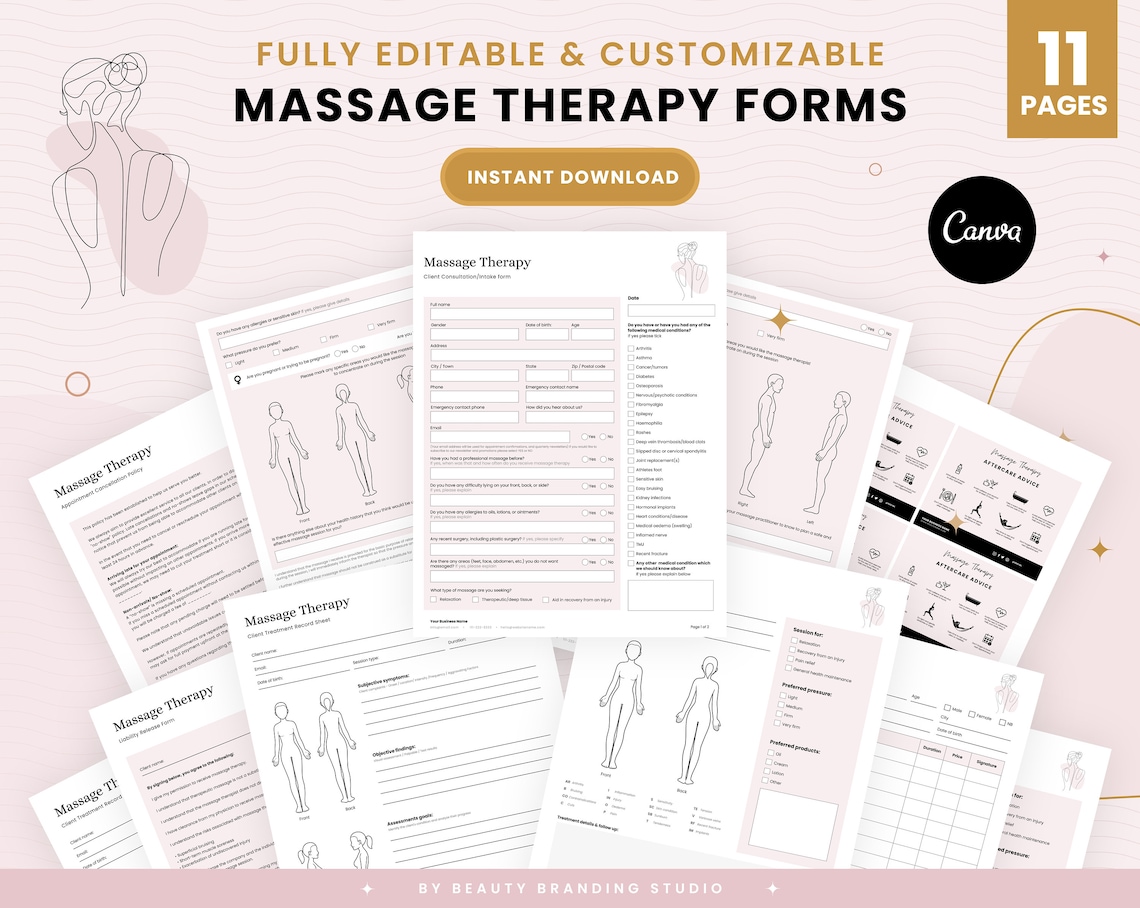 Editable Massage Therapist Forms, Massage Consent Form, Massage Intake ...