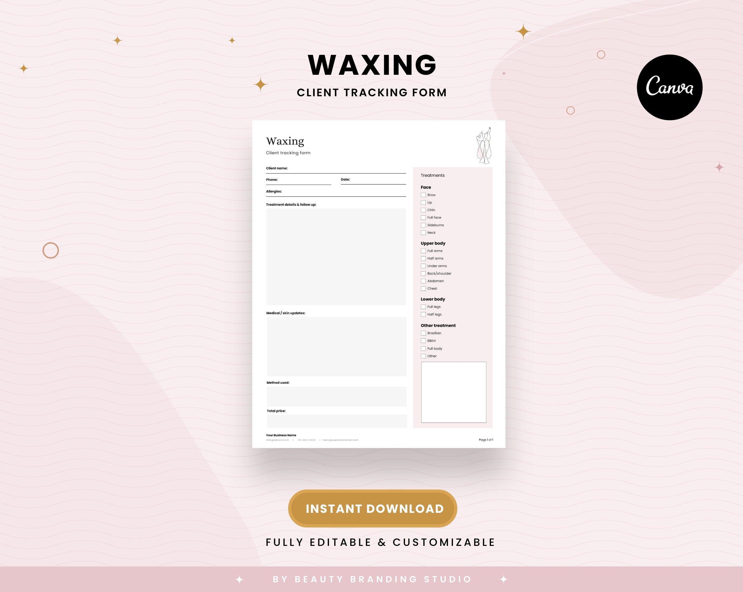 Editable Waxing Consultation Forms, Client Intake and Consent, Skincare ...