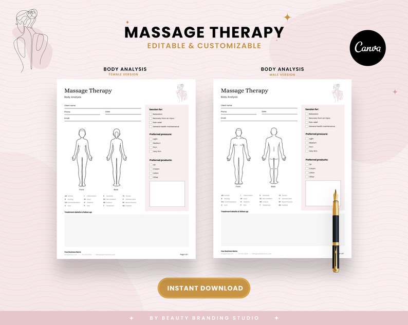 Editable Massage Therapist Forms, Massage Consent Form, Massage Intake ...