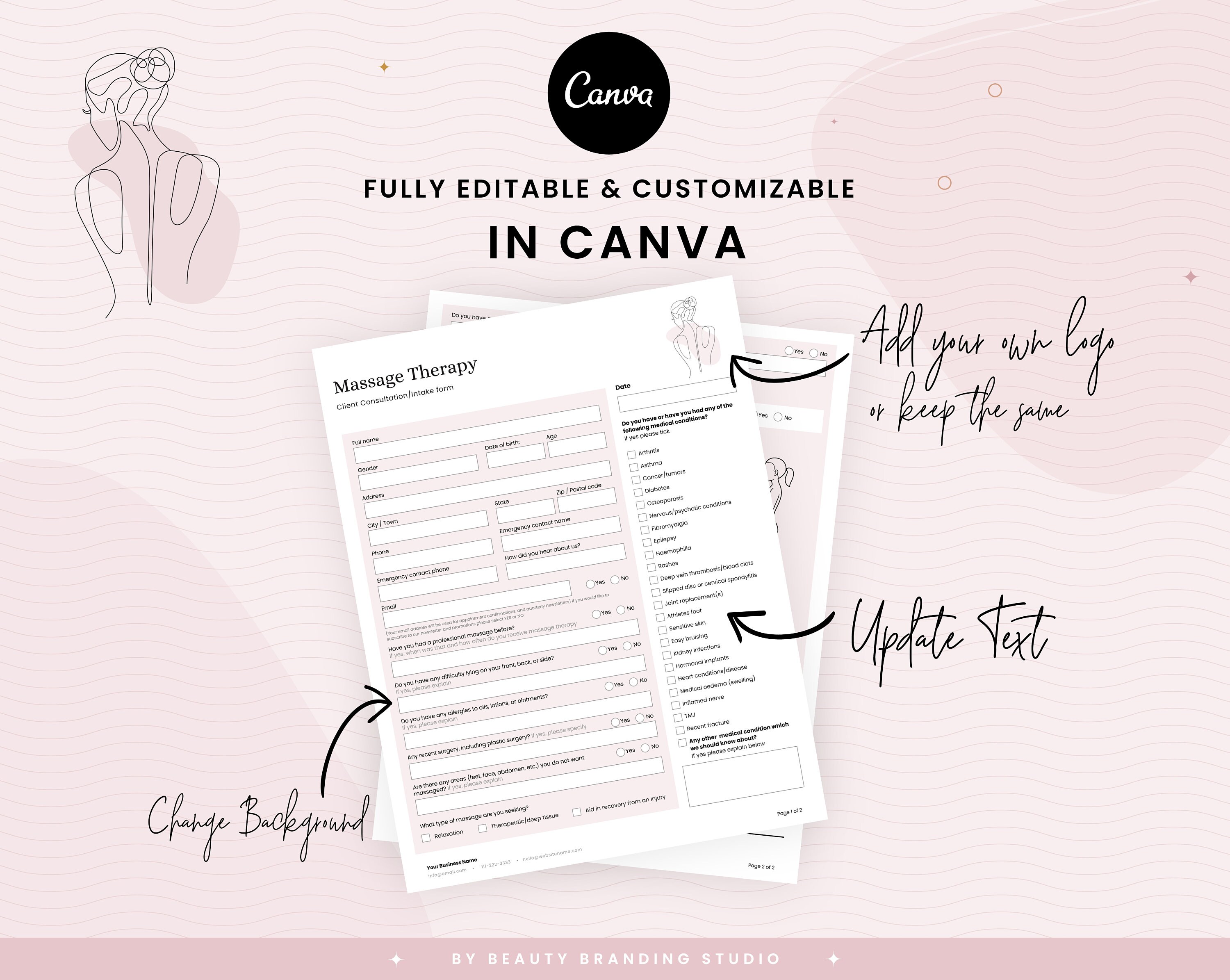 Editable Massage Therapist Forms, Massage Consent Form, Massage Intake ...