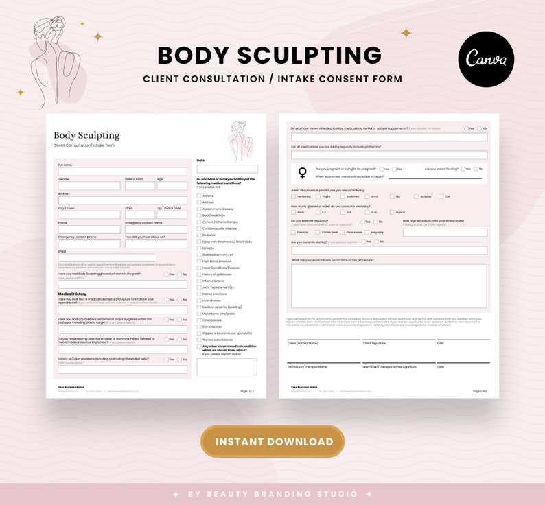 Body Sculpting Client Intake Forms, Editable Body Contouring Consent ...