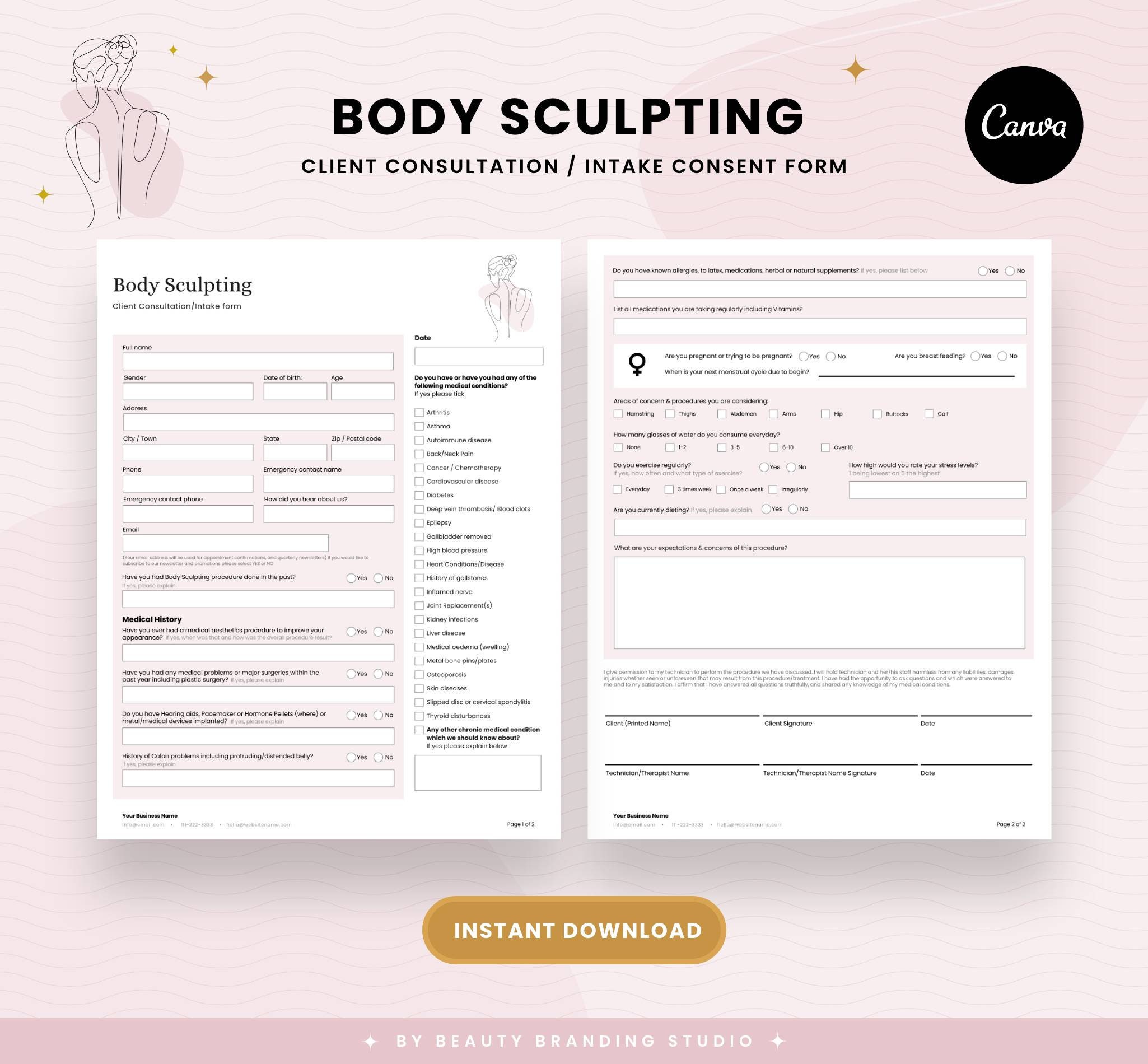 Body Sculpting Client Intake Forms, Editable Body Contouring Consent ...