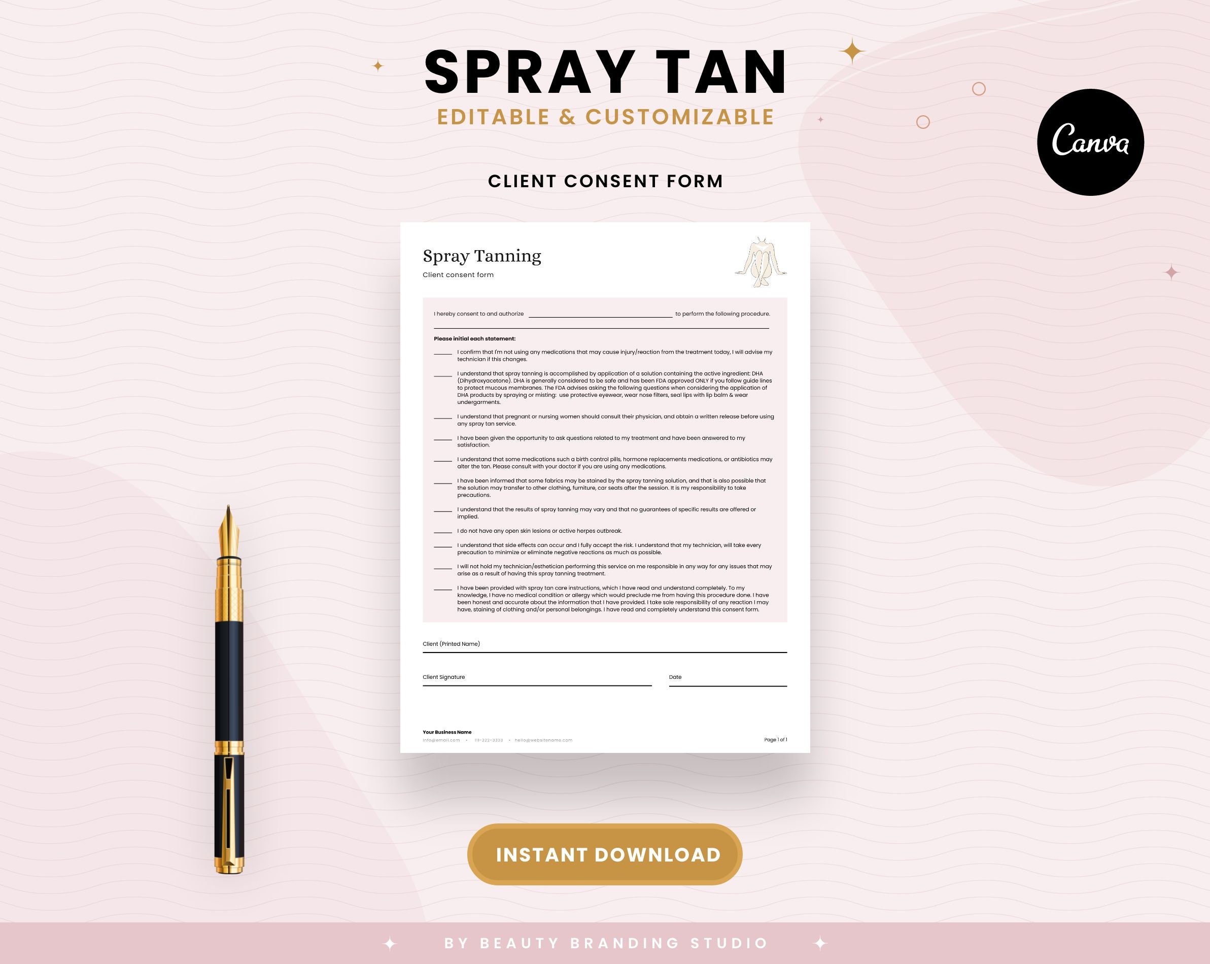 Editable Spray Tan Forms, Spray Tanning Consultation Consent Forms ...