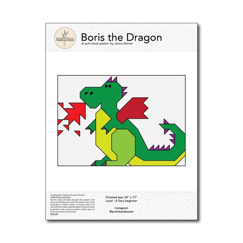 Boris the Dragon Quilt Pattern - Etsy