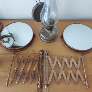 Brass Aging Painted 5X Zoom Accordion Mirror, Makeup Mirror, Two Sided ...