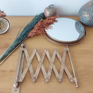 Brass Aging Painted 5X Zoom Accordion Mirror, Makeup Mirror, Two Sided ...