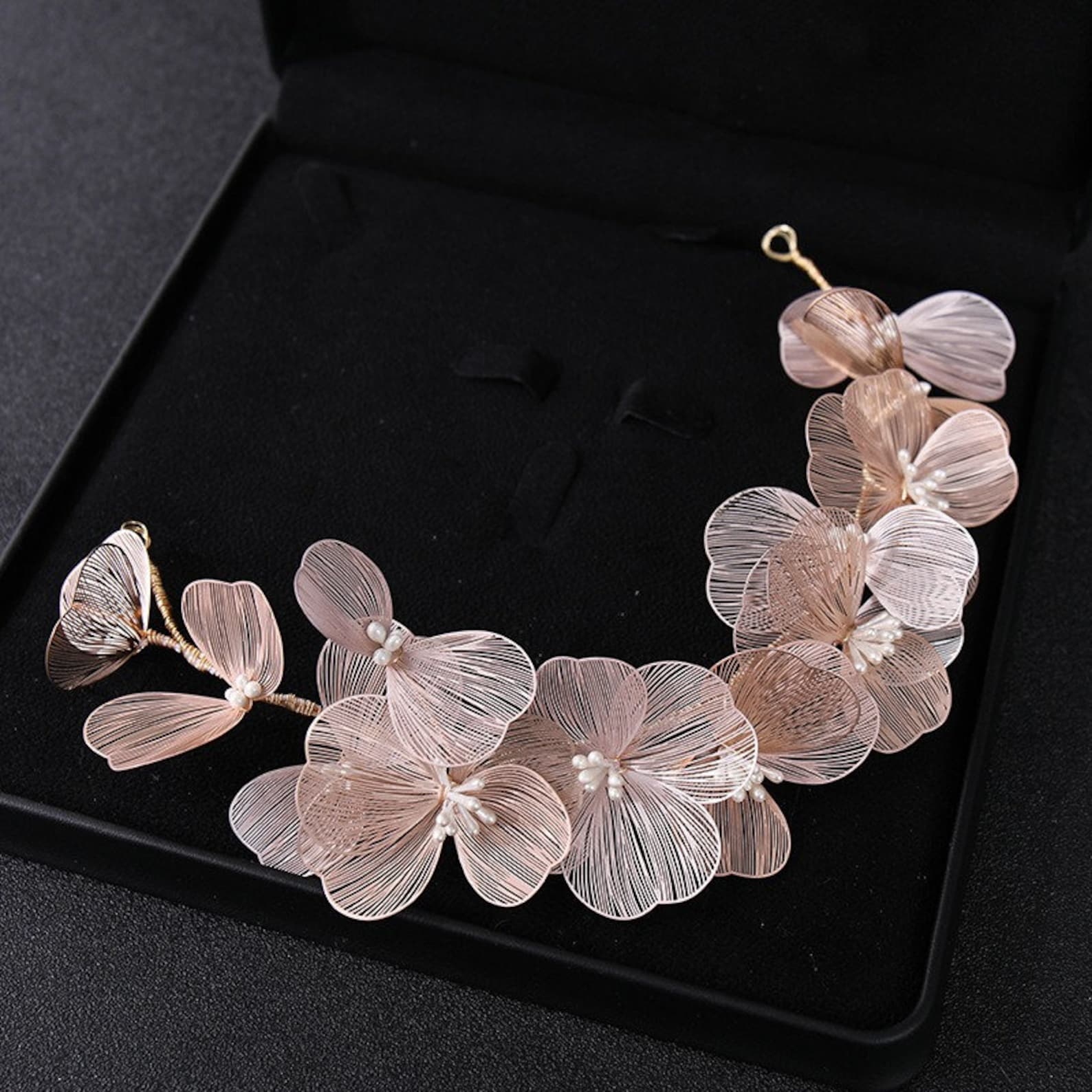 Rose Gold Hair Vine, Pink Leaf Flower Pearl Hair Piece, Bridal ...