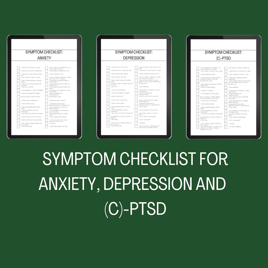 Depression Symptoms Checklist Worksheet, Anxiety Symptoms Checklist ...
