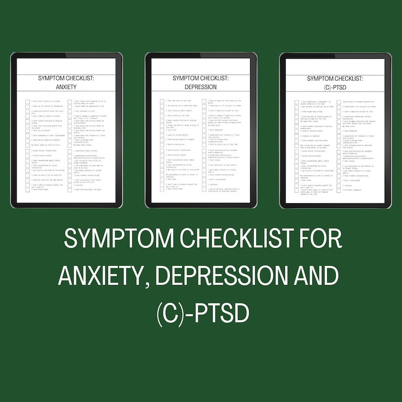 Depression Symptoms Checklist Worksheet, Anxiety Symptoms Checklist ...