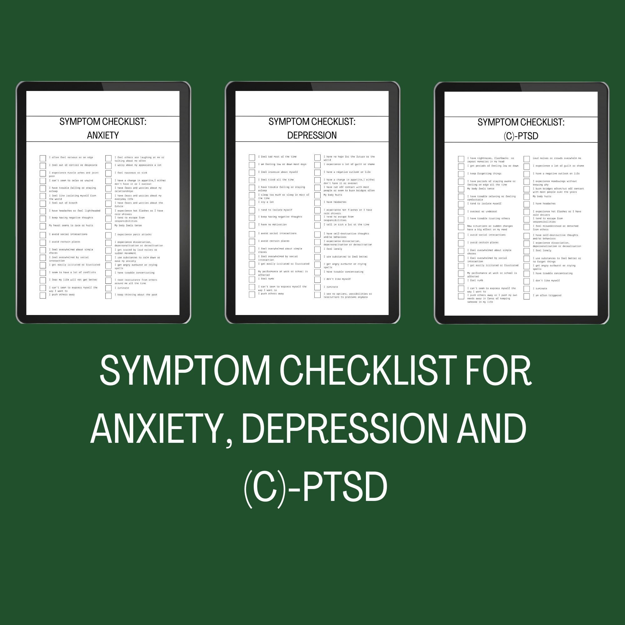 Depression Symptoms Checklist Worksheet Anxiety Symptoms - Etsy UK