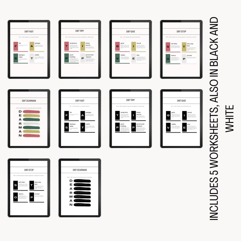 Dbt Worksheet Bundle, Printable Worksheets, Dbt Infographics, Tipp ...