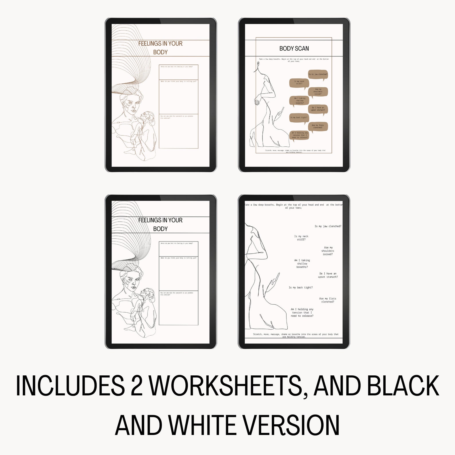 Body Scan Therapy Worksheets, Therapy Worksheet Bundle, Mindfulness ...