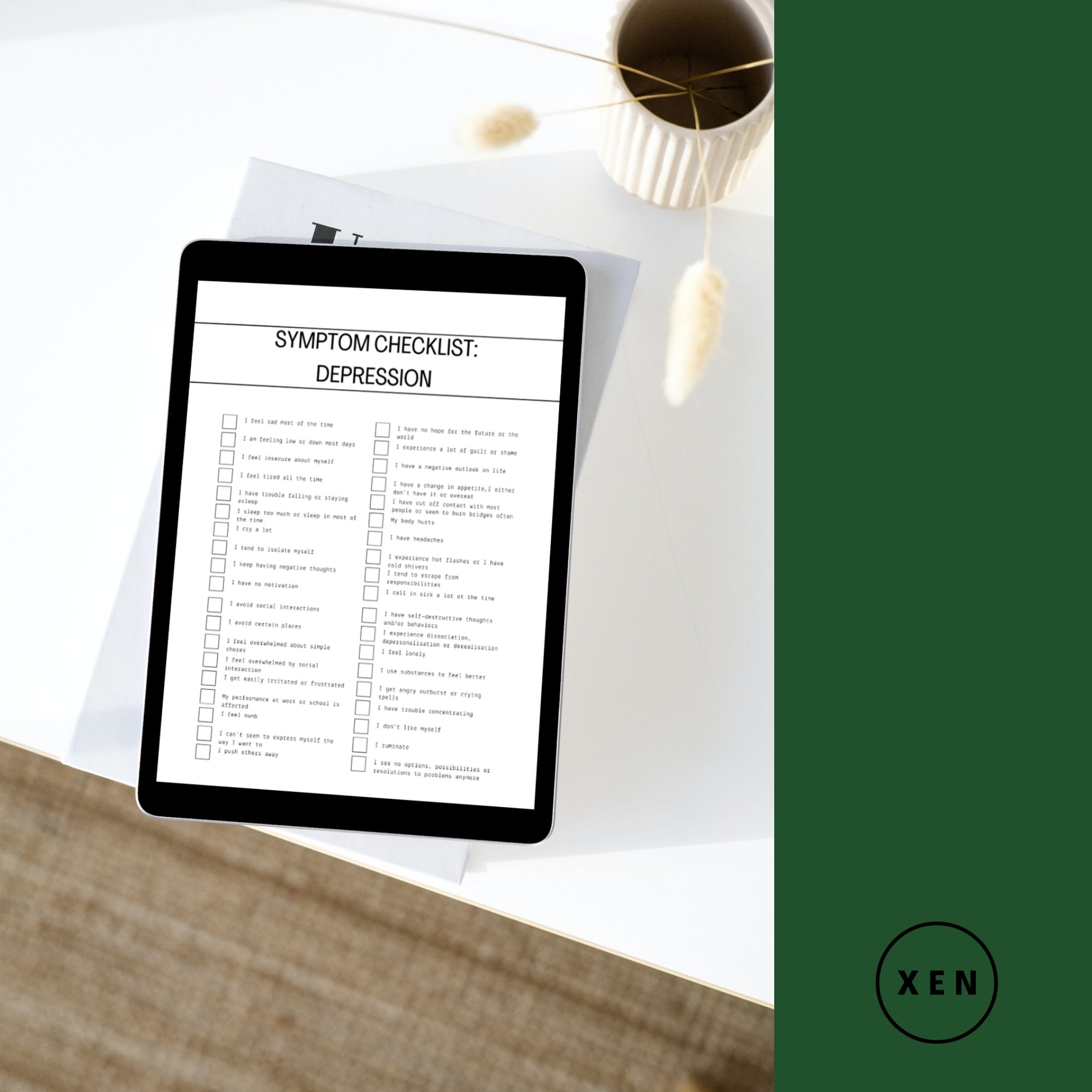 Depression Symptoms Checklist Worksheet, Anxiety Symptoms Checklist ...