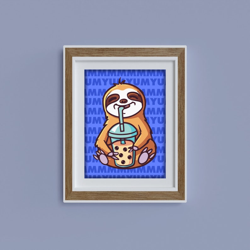 Sloth Drinking Boba Bubble Tea Poster Printable Wall Art - Etsy