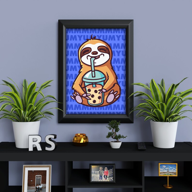 Sloth Drinking Boba Bubble Tea Poster Printable Wall Art - Etsy