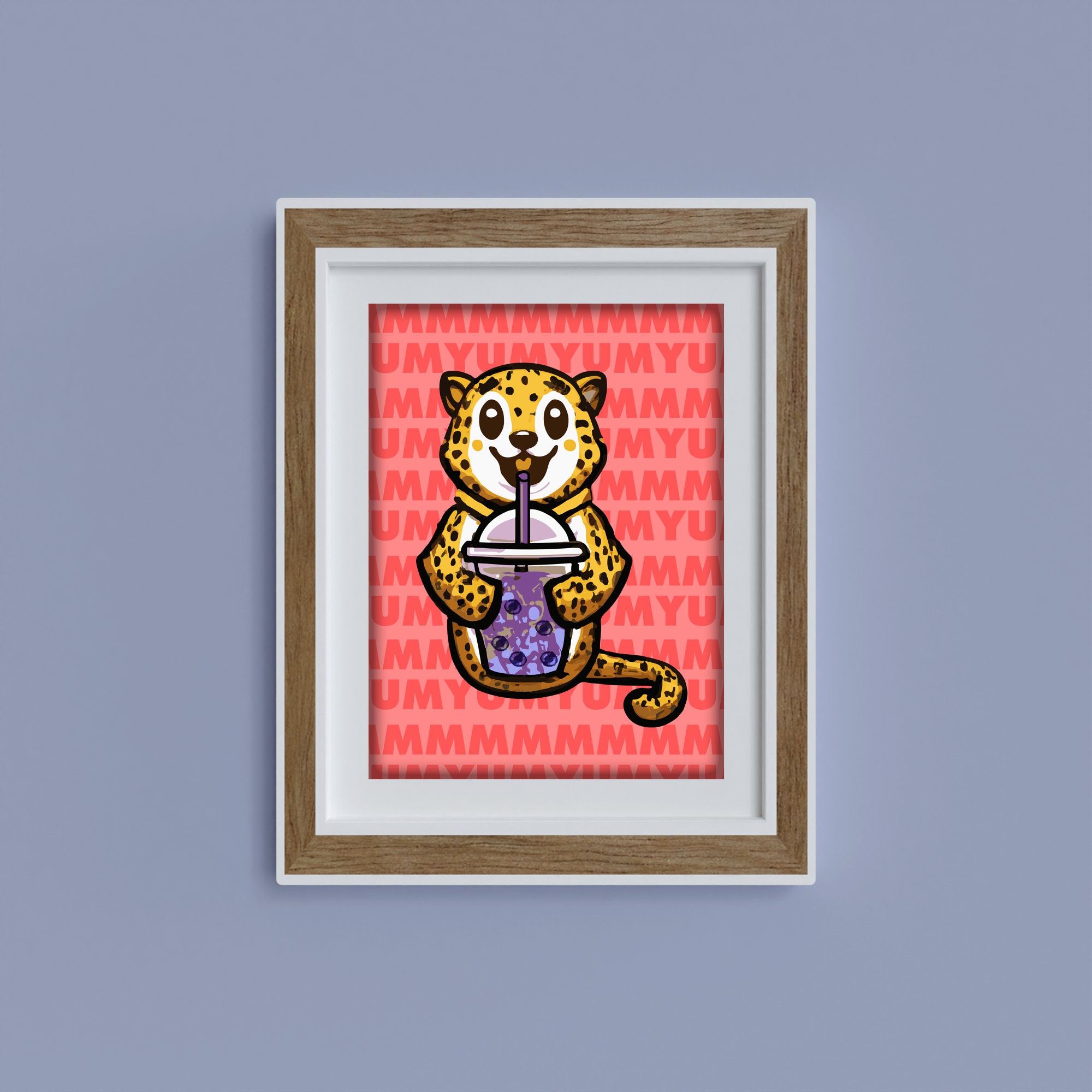 Leopard Cat Drinking Boba Bubble Tea Poster Printable Wall - Etsy