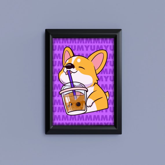 Corgi Drinking Boba Bubble Tea Poster Printable Wall Art - Etsy