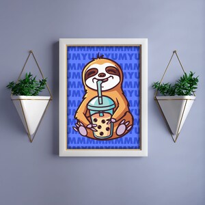 Sloth Drinking Boba Bubble Tea Poster Printable Wall Art - Etsy