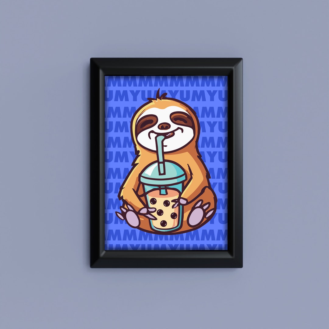 Sloth Drinking Boba Bubble Tea Poster Printable Wall Art - Etsy