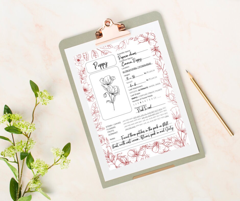 Wildflower Tracker PDF Printable Download - Etsy
