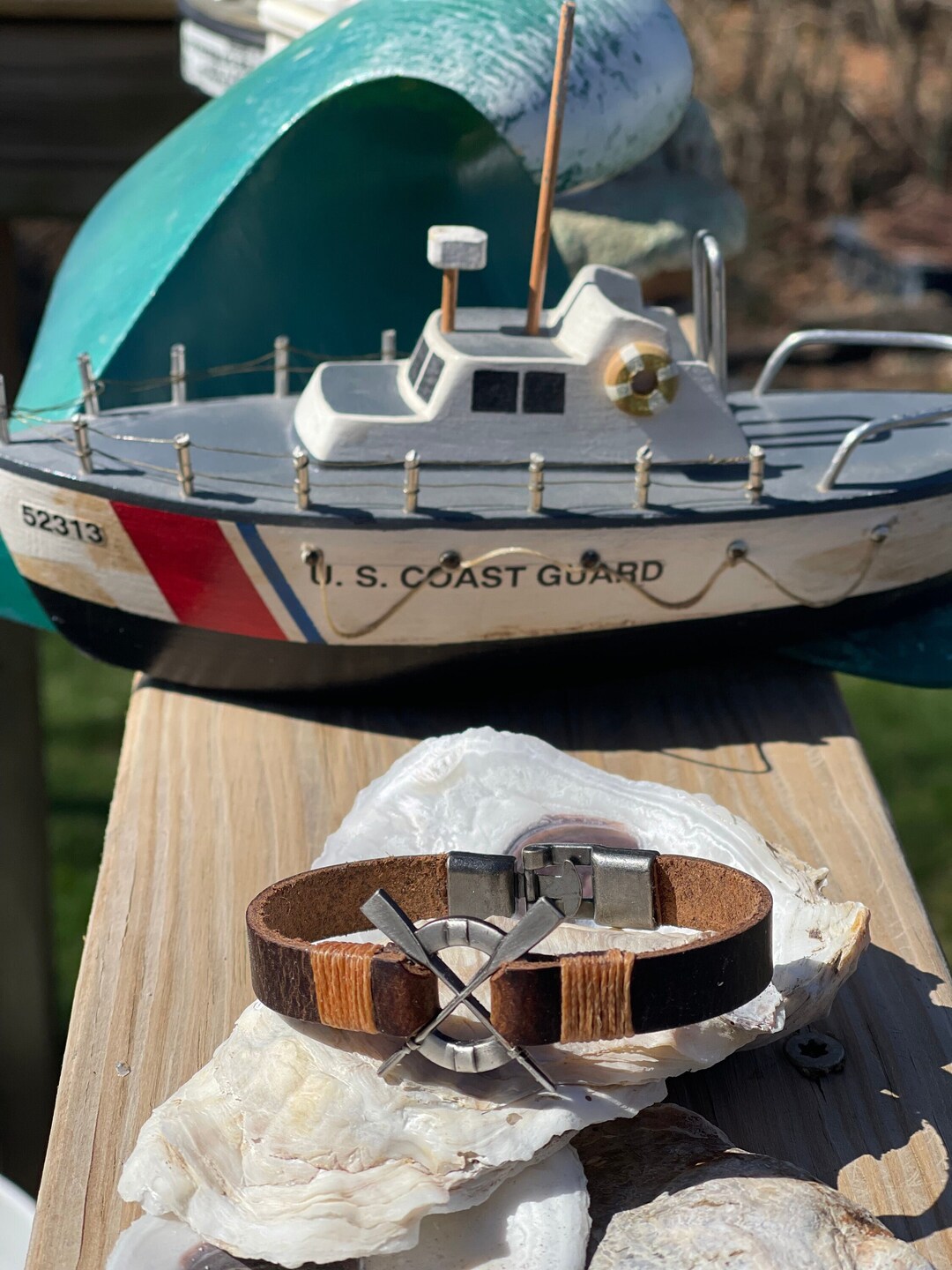 Handmade Coast Guard Surfman Insignia Leather Bracelet - Etsy