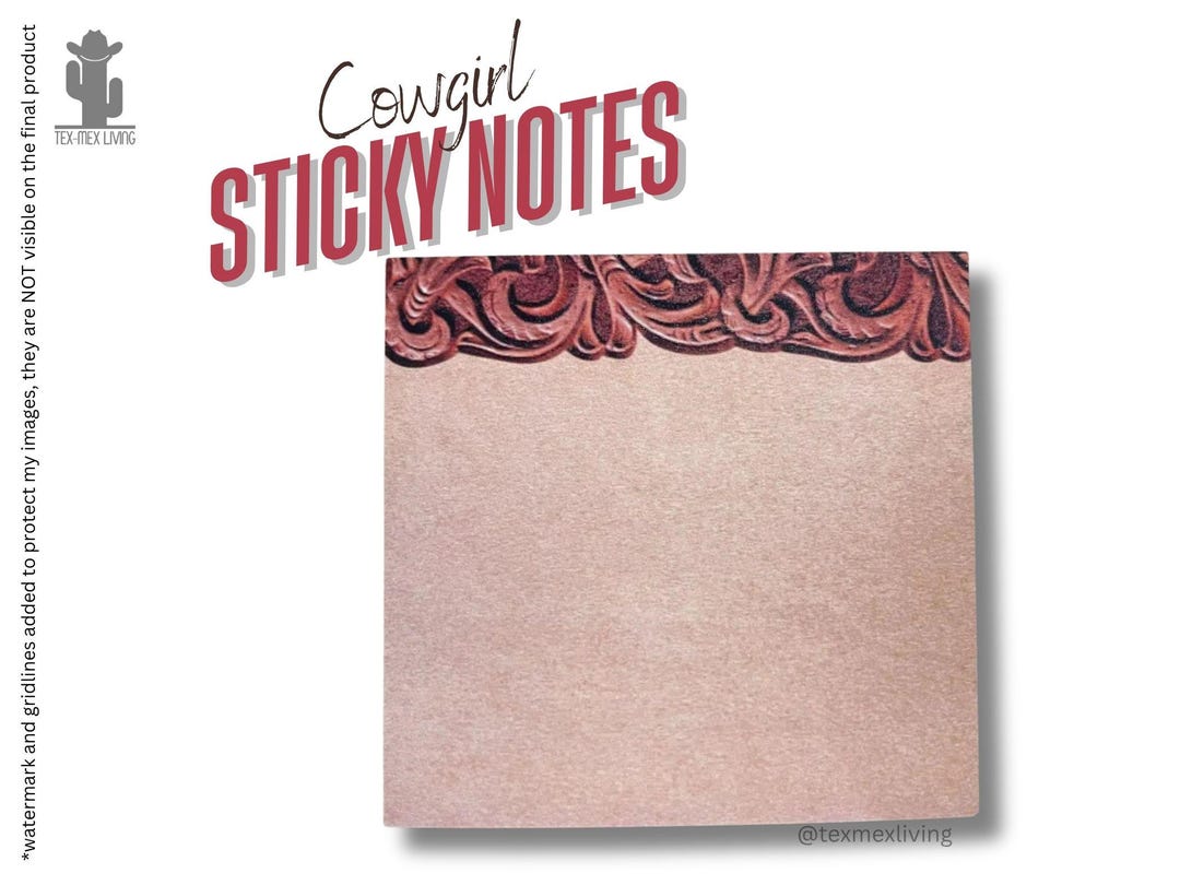 Cowgirl Country Western Sticky Notes, Tooled Leather Print Notepad ...