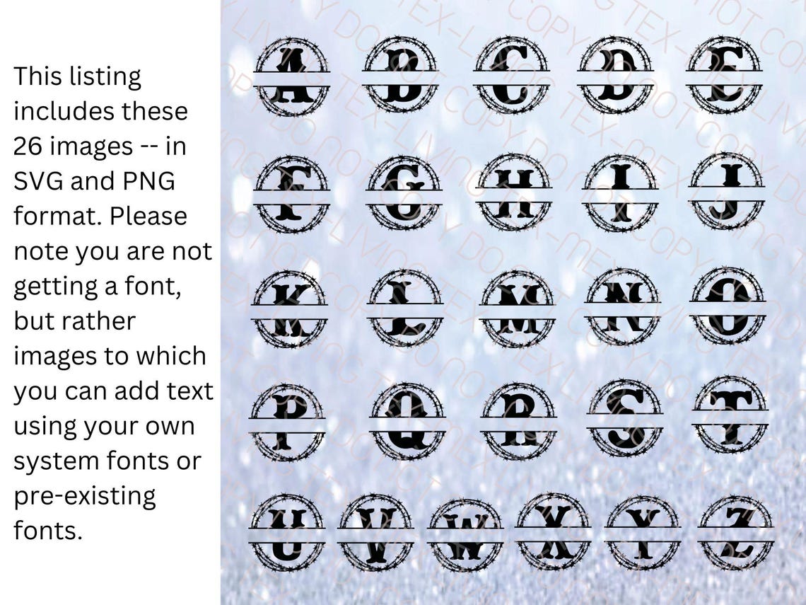 Barbed Wire Split Western Alphabet SVG PNG Bundle (digital Download) - Etsy